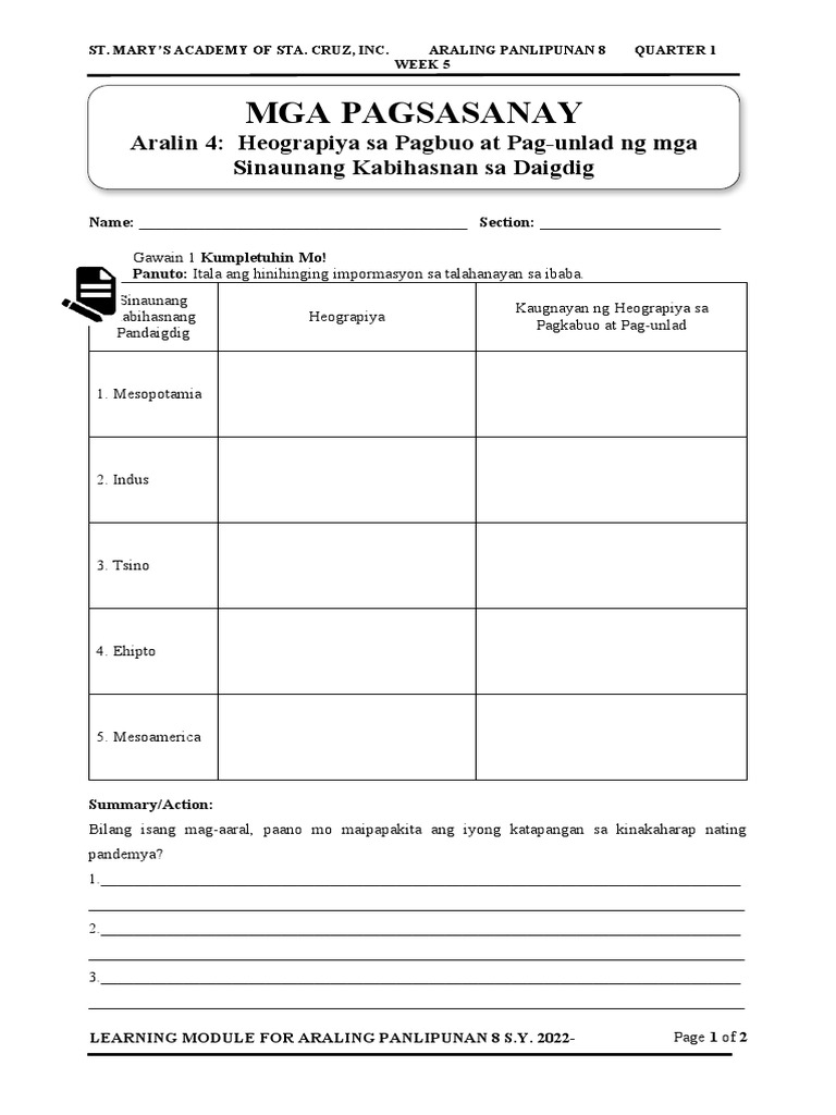 AP-8-Q1-W5 Activity Sheet | PDF