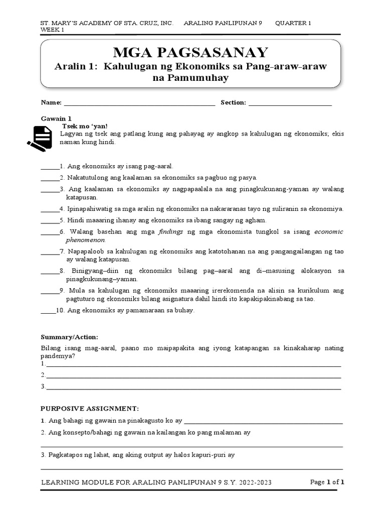 AP-9-Q1-A1 Activity Sheet | PDF
