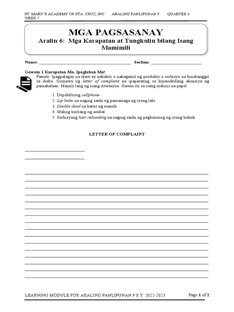 AP-9-Q1-A6 Activity Sheet | PDF