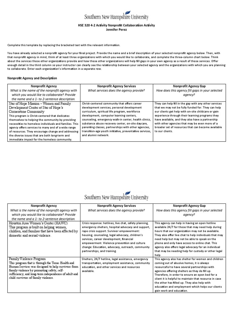 HSE 320 4-2 Nonprofit Collaboration Activity | PDF