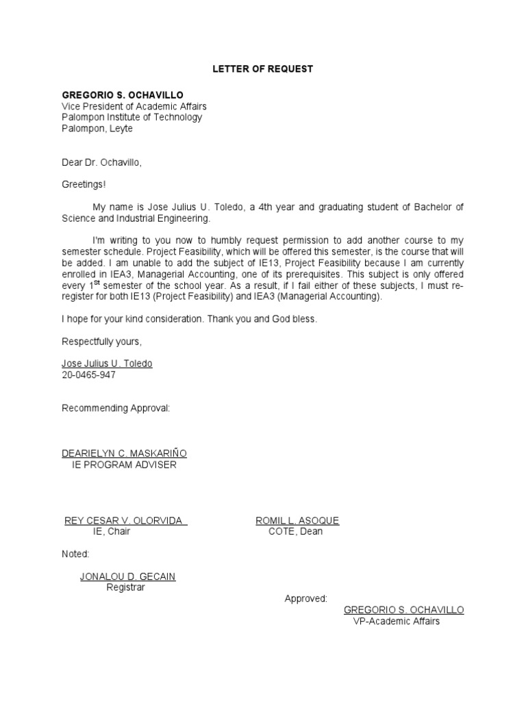 Request Letter 1 JJT | PDF
