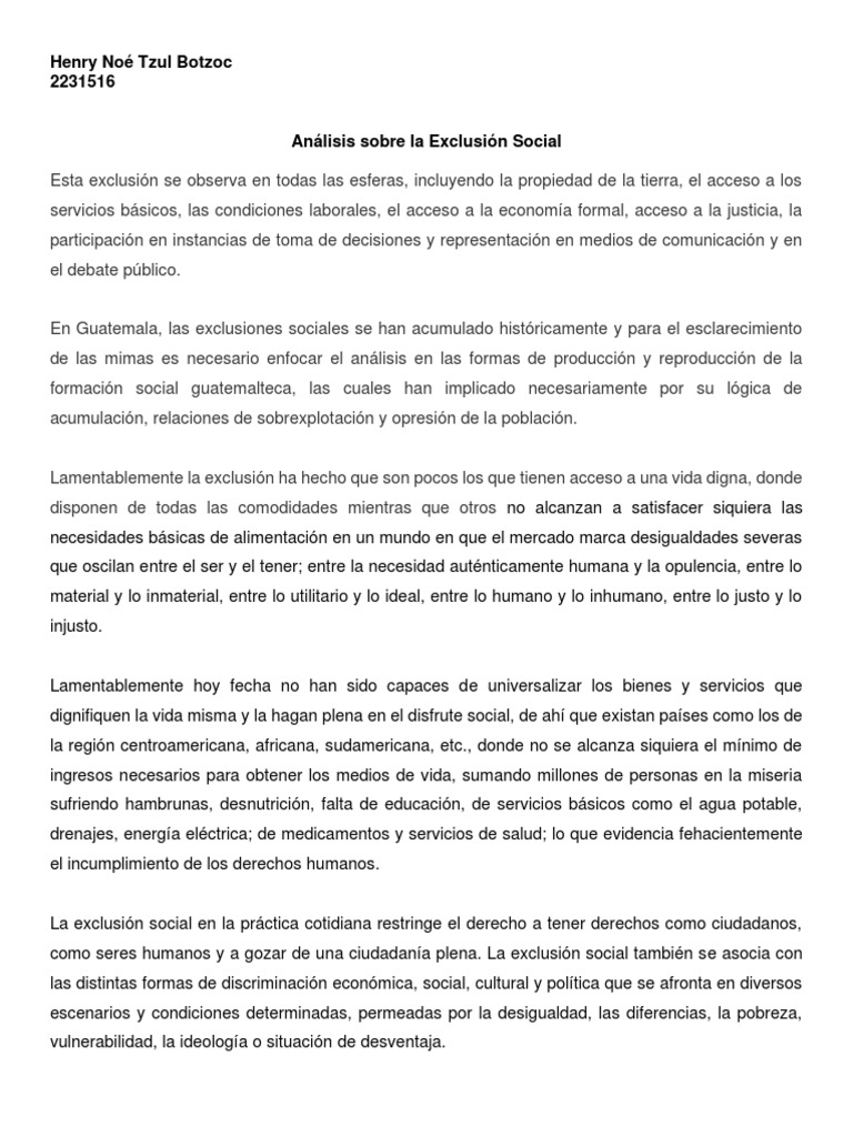 Análisis de la Exclusión Social en Guatemala | PDF