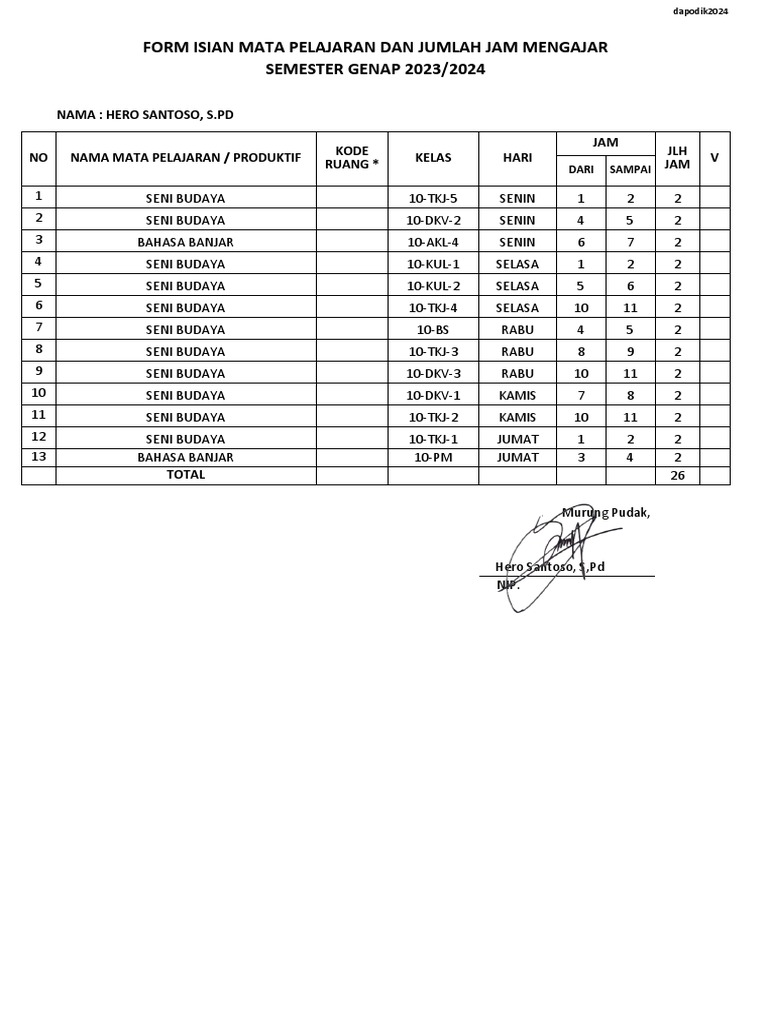 Form JJM Genap 2023-2024 | PDF
