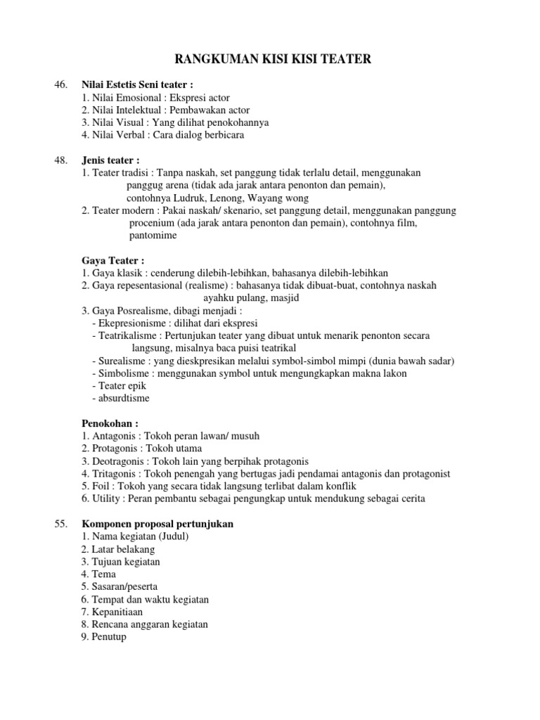 Rangkuman Kisi Kisi Teater | PDF