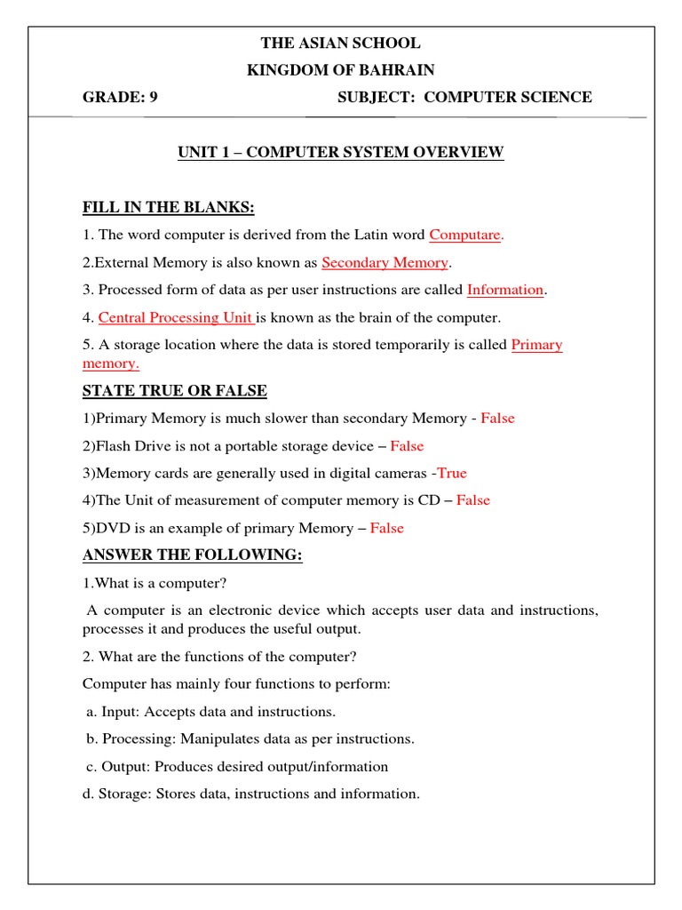 The Computer System - Notes | PDF The Computer System - Notes | PDF