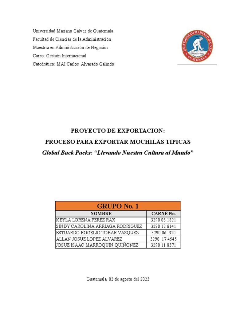Proyecto de Exportacion. Grupo 1 | PDF