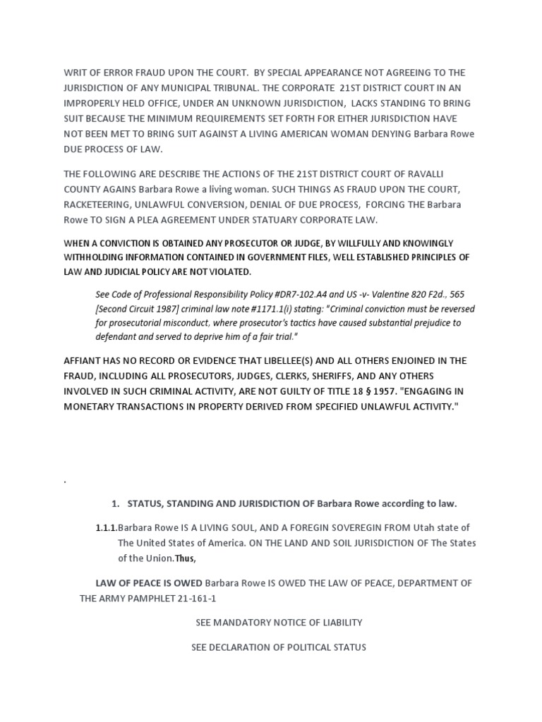 Writ of Error Fraud Upon The Court-1 | PDF | Article Three Of The ...