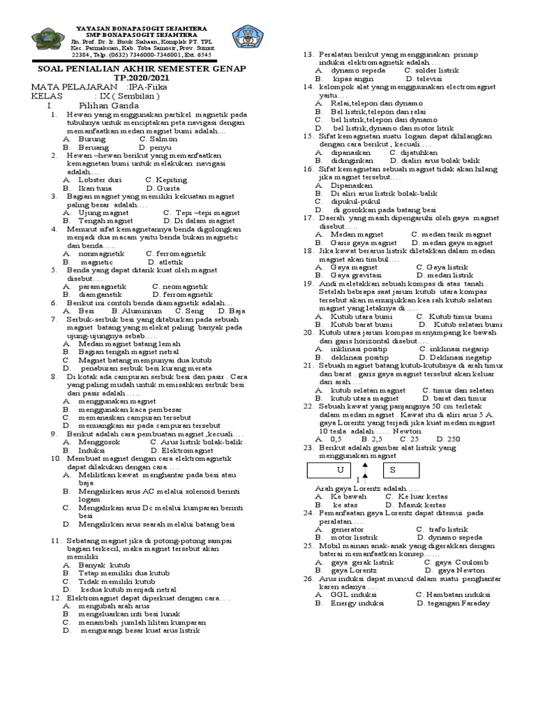 Soal Semester Genap Fisika Kelas 9 2021 | PDF