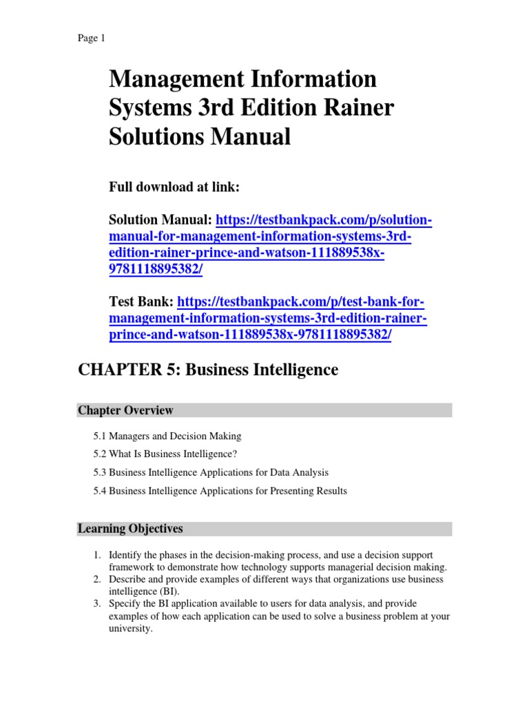 Management Information Systems 3rd Edition Rainer Solutions Manual 1 ...