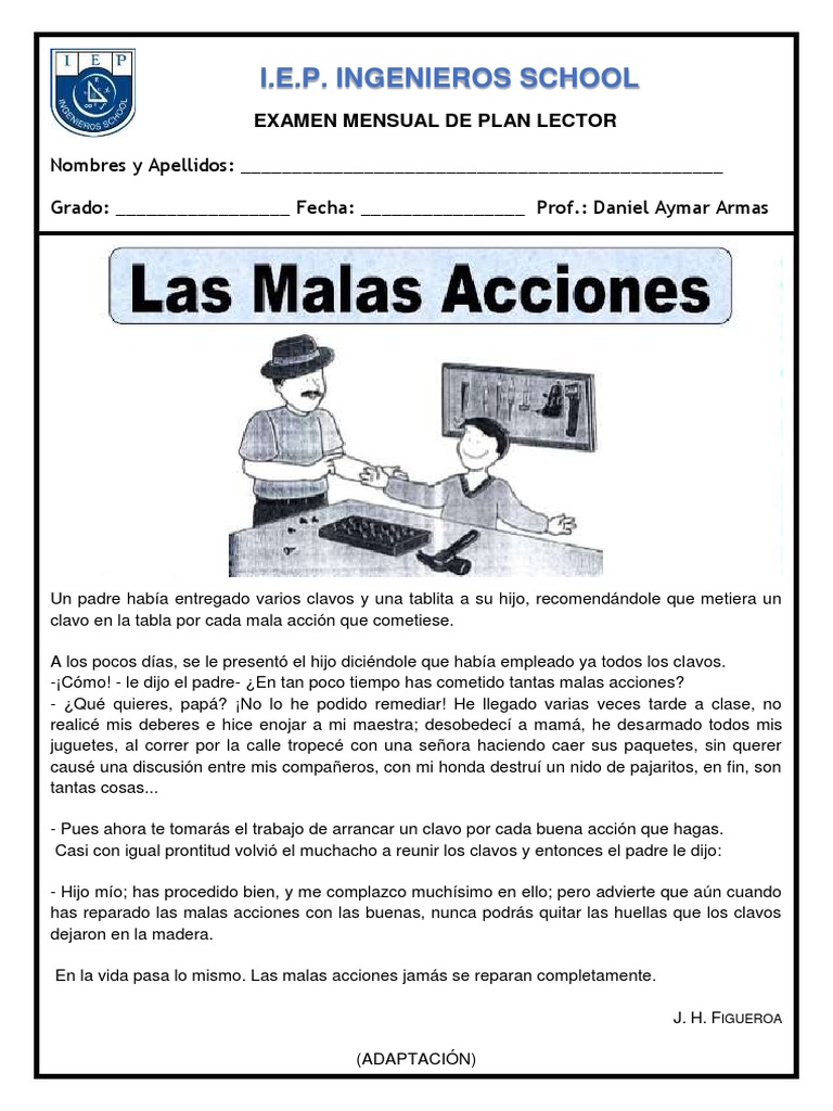 EXAMEN Plan Lector 4 | PDF