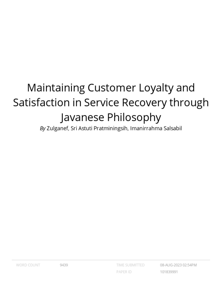Maintaining Customer Loyalty and Satisfaction in S | PDF