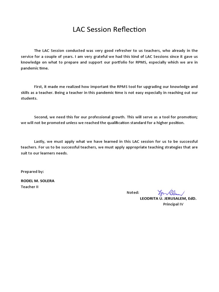 8 LAC Session Rflection | PDF | Teachers | Learning