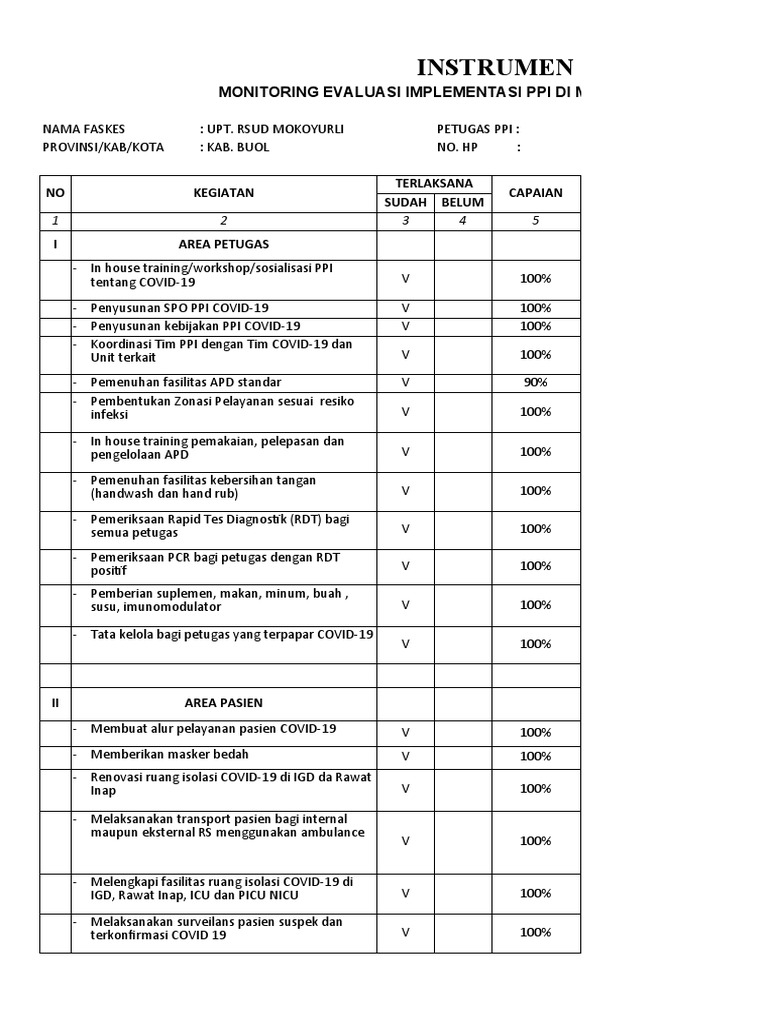 Instrumen Monev Ceklist Fix | PDF | Sains & Matematika
