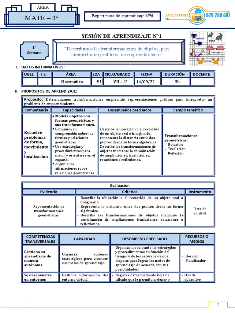 3° Sesión de Aprendizaje Sesión2-Sem.1-Exp.6-Mate | PDF | Aprendizaje | Enseñando