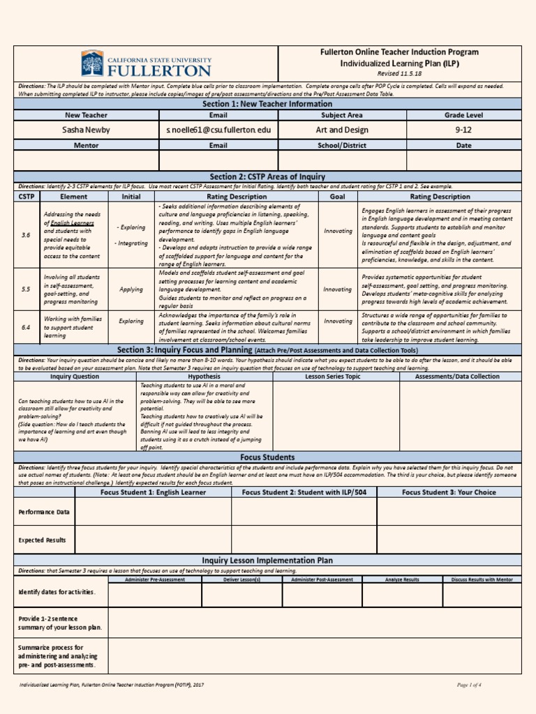 Newby Ilp Form | Download Free PDF | Educational Assessment | Learning