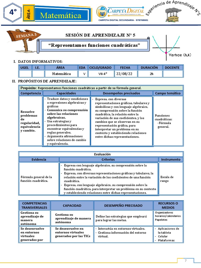 4° SESIÓN DE APRENDIZAJE SESIÓN5-SEM.3-EXP.5-MATE | PDF | Aprendizaje