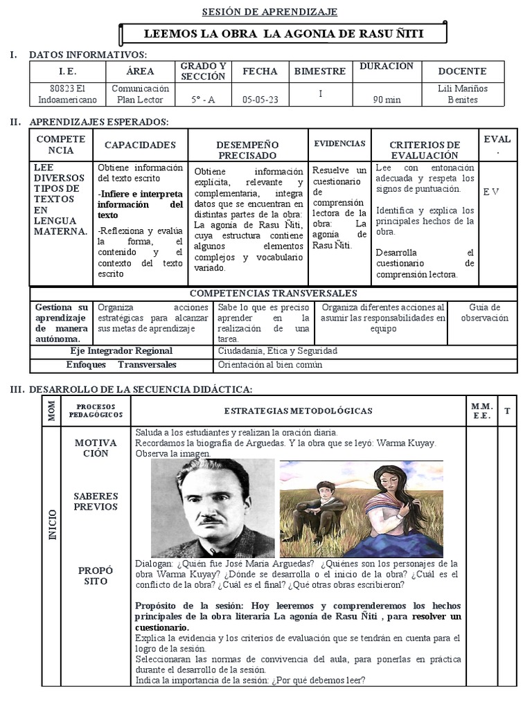Leemos La Obra La Agonia de Rasu Ñiti | PDF | Aprendizaje | Comprensión ...