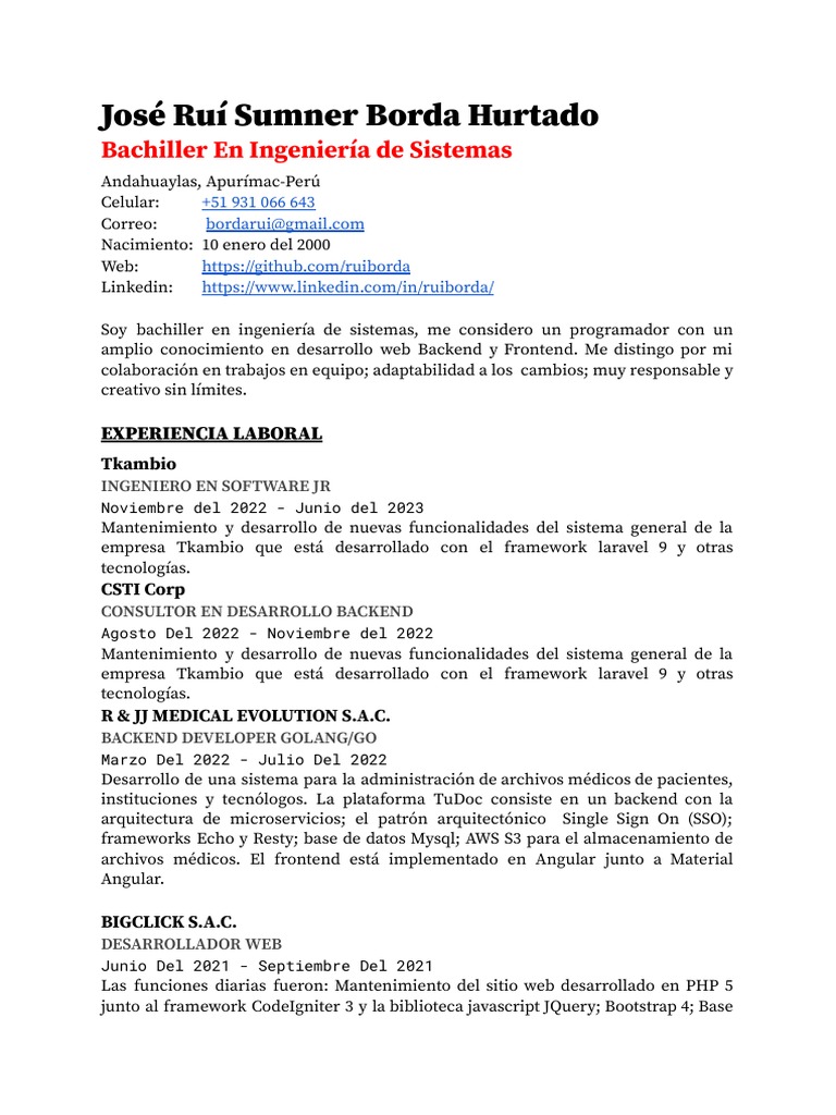 CV Jose Rui Sumner Borda Hurtado (8) - José Ruí Sumner Borda Hurtado | PDF | Mi sql | Php