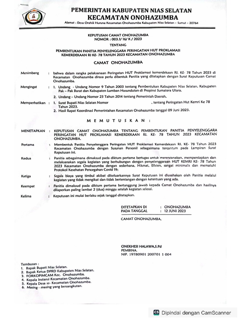 Susunan Panitia Hut Kemri Ke-78 Tahun 2023 | PDF