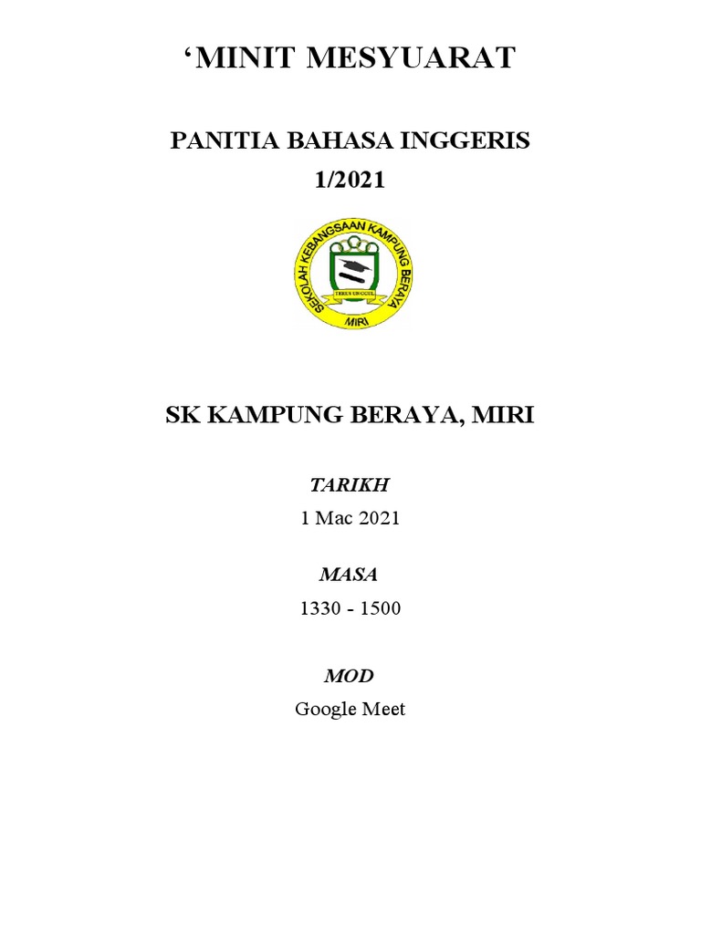 1 - Minit Mesyuarat Panitia Bi 1 - 2021 | PDF
