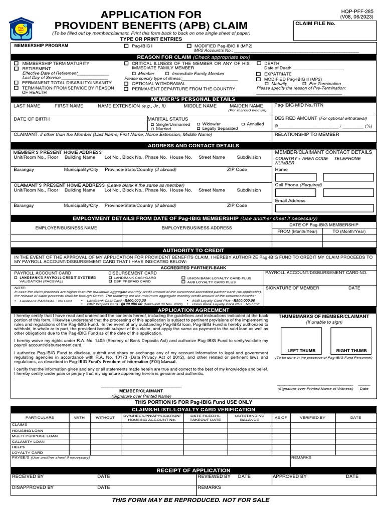 PFF285 ApplicationProvidentBenefitsClaim V08 | PDF