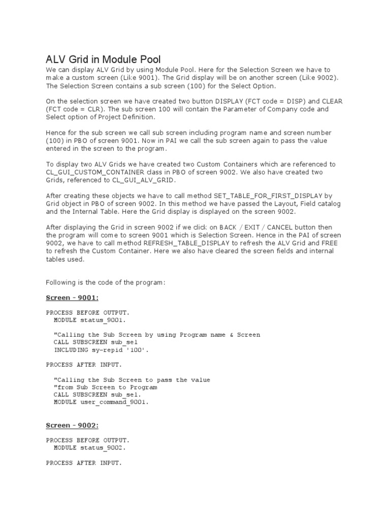Alv Grid in Modulepool | PDF | Computer Programming | Software Engineering