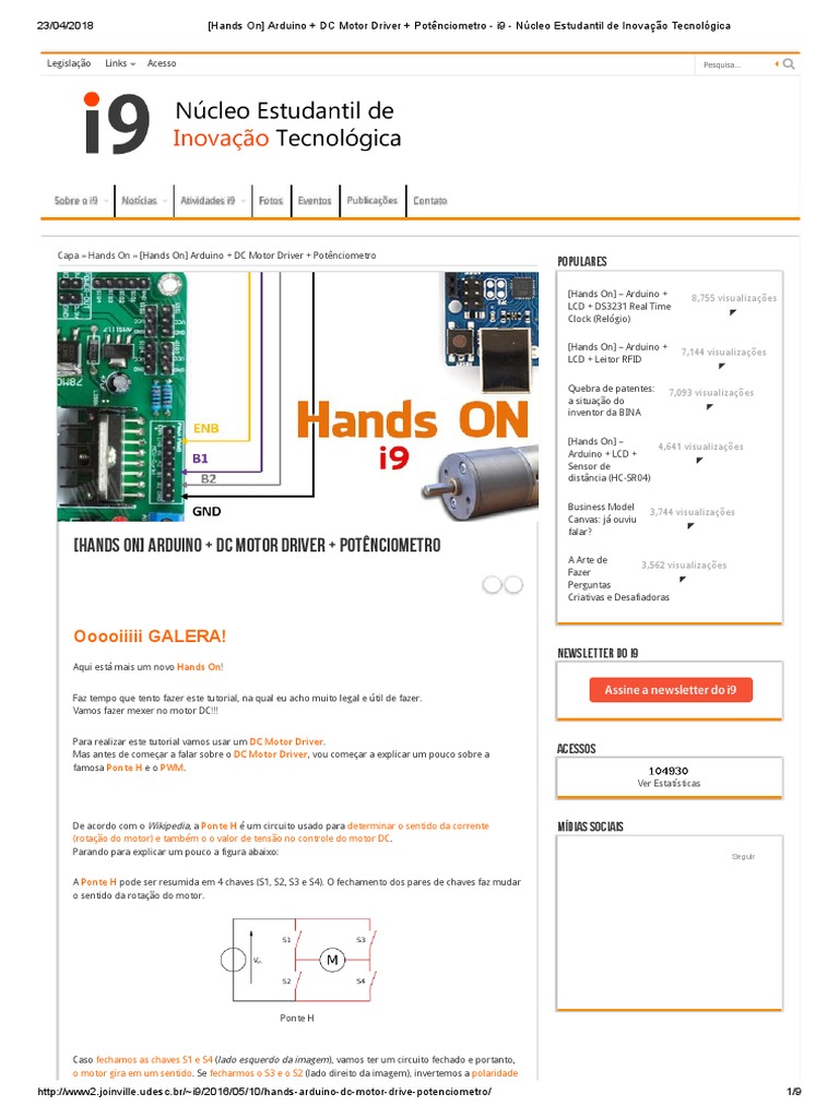 Hands On Arduino DC Motor Driver Pot Nciometro I9 N Cleo Estudantil de Inova o Tecnol Gica ...