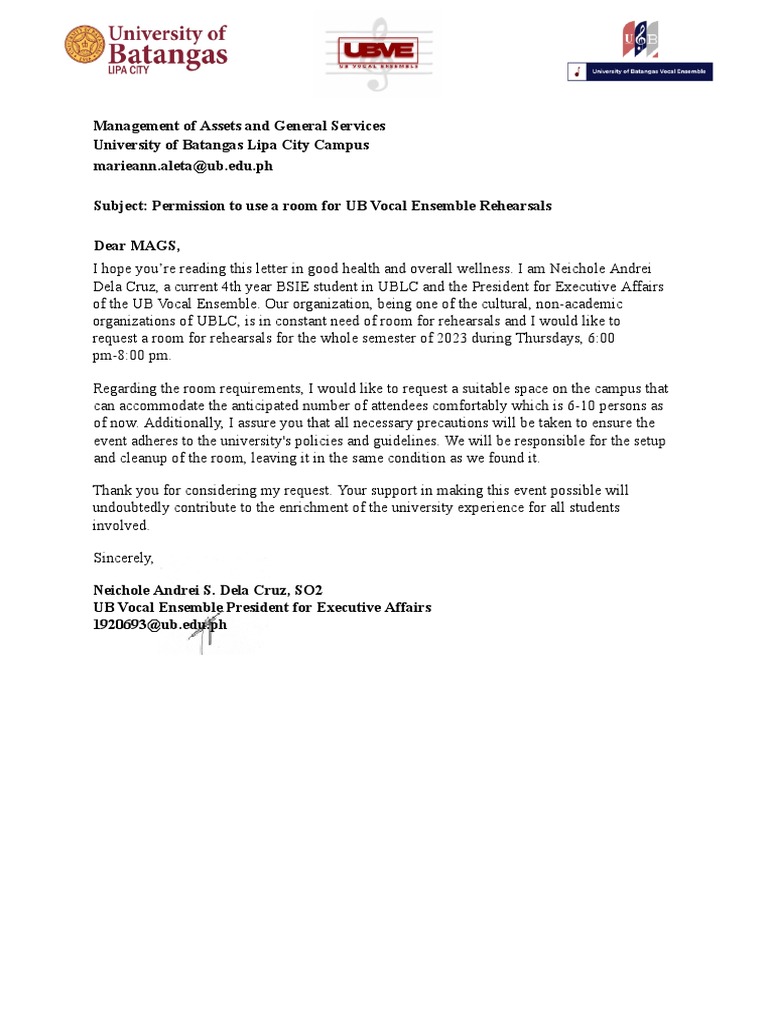 Room Permission Letter | PDF