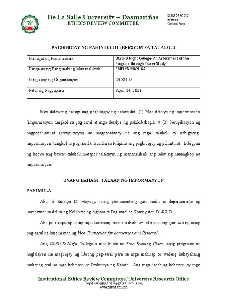 Consent Form Tagalog | PDF