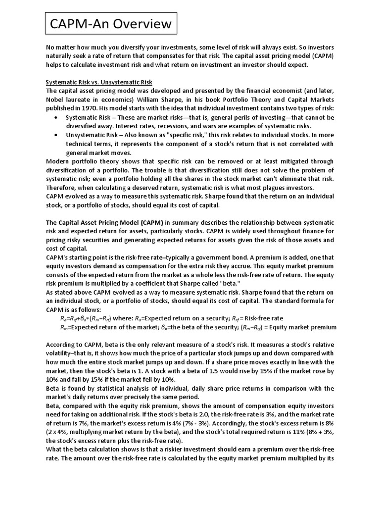Capm-Apt Notes 2021 | Download Free PDF | Capital Asset Pricing Model ...