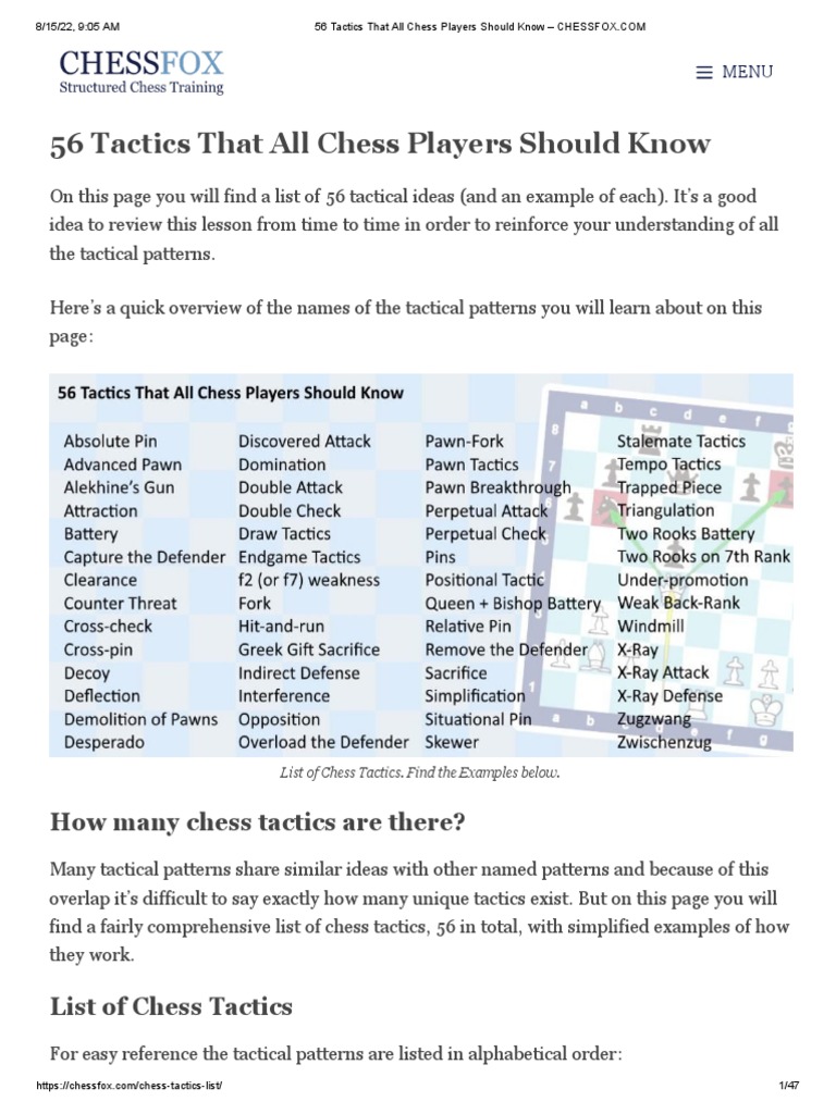 56 Tactics That All Chess Players Should Know | PDF