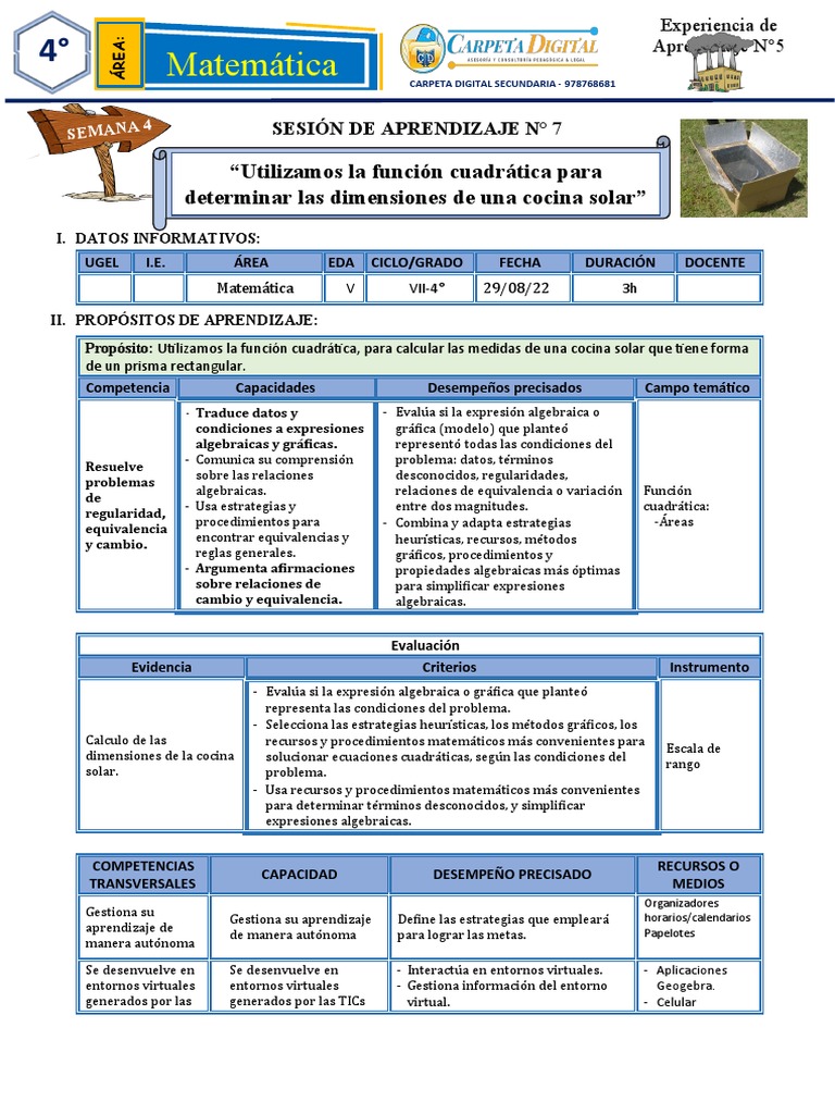 4° Sesión de Aprendizaje Sesión7-Sem.4-Exp.5-Mate | PDF