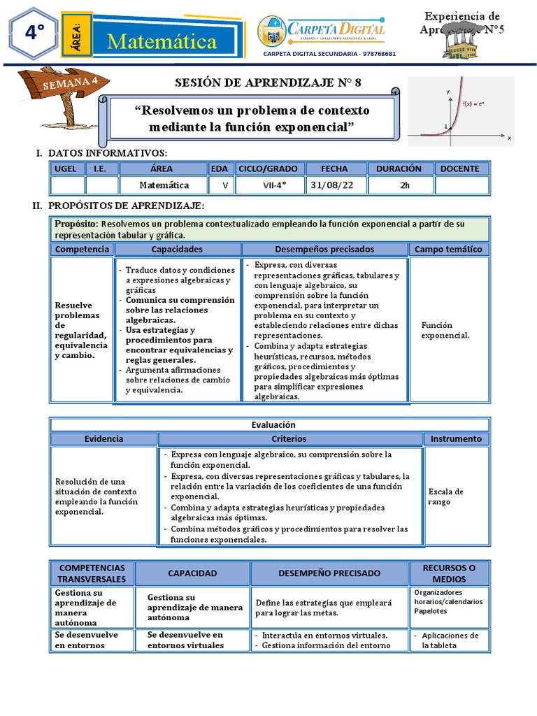 4° Sesión de Aprendizaje Sesión8-Sem.4-Exp.5-Mate | PDF | Aprendizaje ...