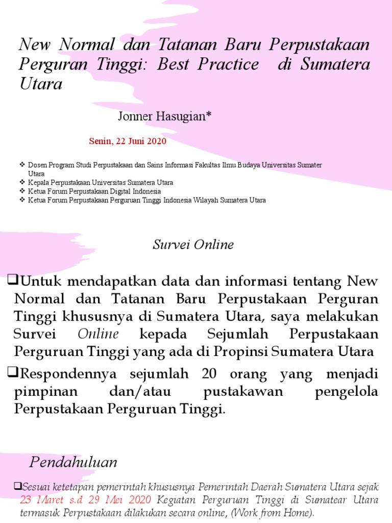 Jonner Hasugian-New Normal" Dan Tatanan Baru Perpustakaan Perguruan ...