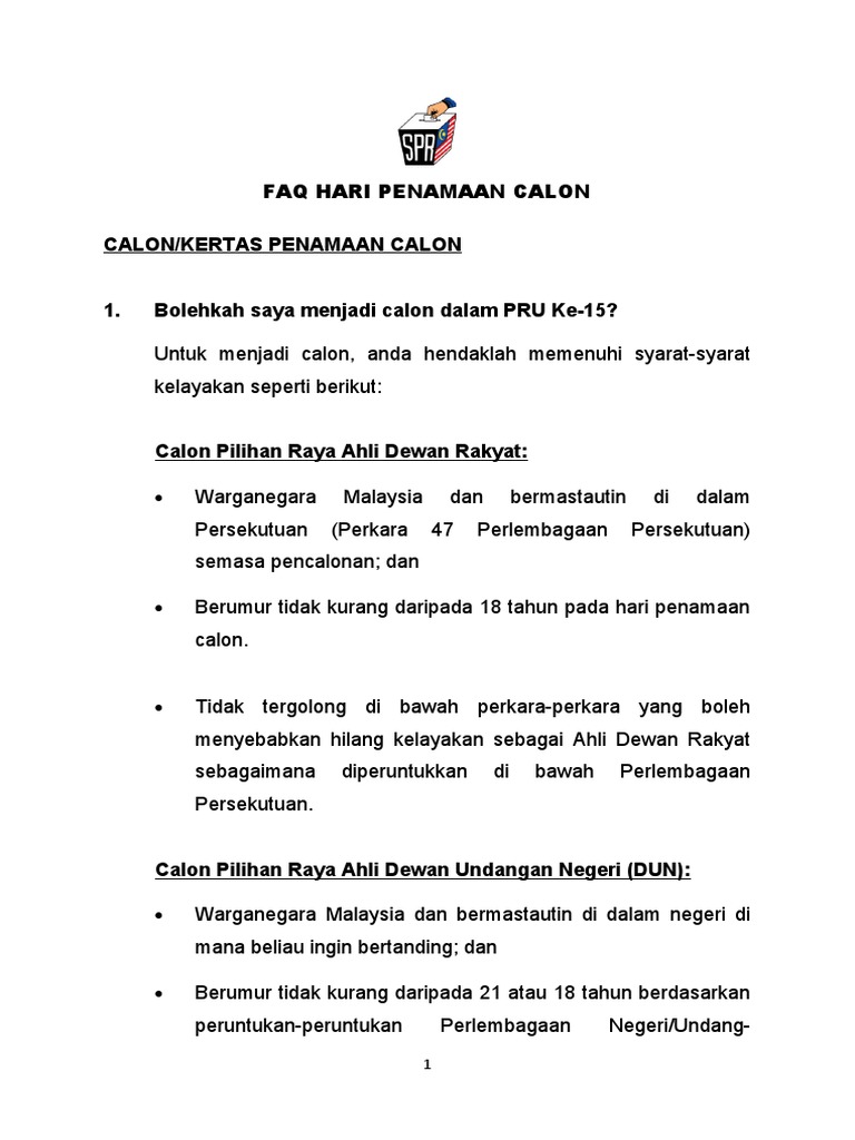 Faq Hari Penamaan Calon | PDF