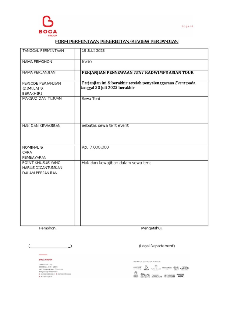 Form Permintaan Penerbitan-Review Perjanjian Event | PDF