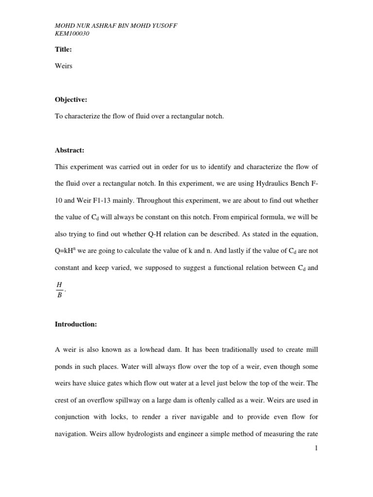 Exp 3 Weirs | PDF | Hydraulics | Hydraulic Engineering