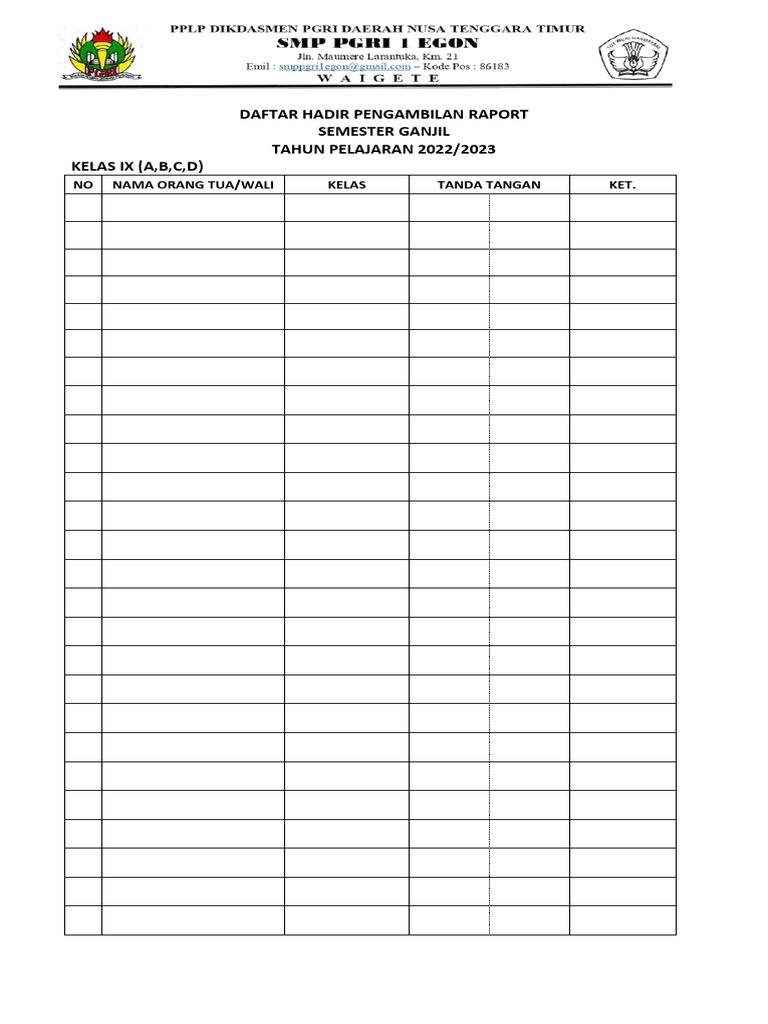 118.8. Daftar Hadir Pengambilan Raport | PDF