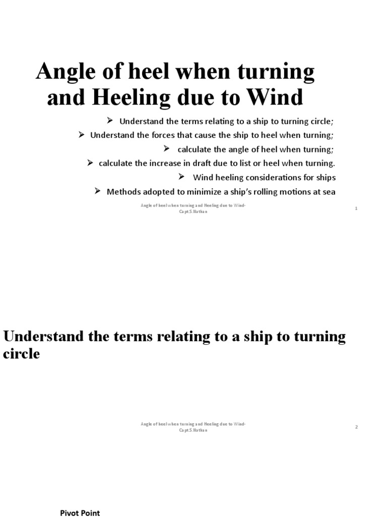 Angle of Heel When Turning, Wind Heeling | PDF