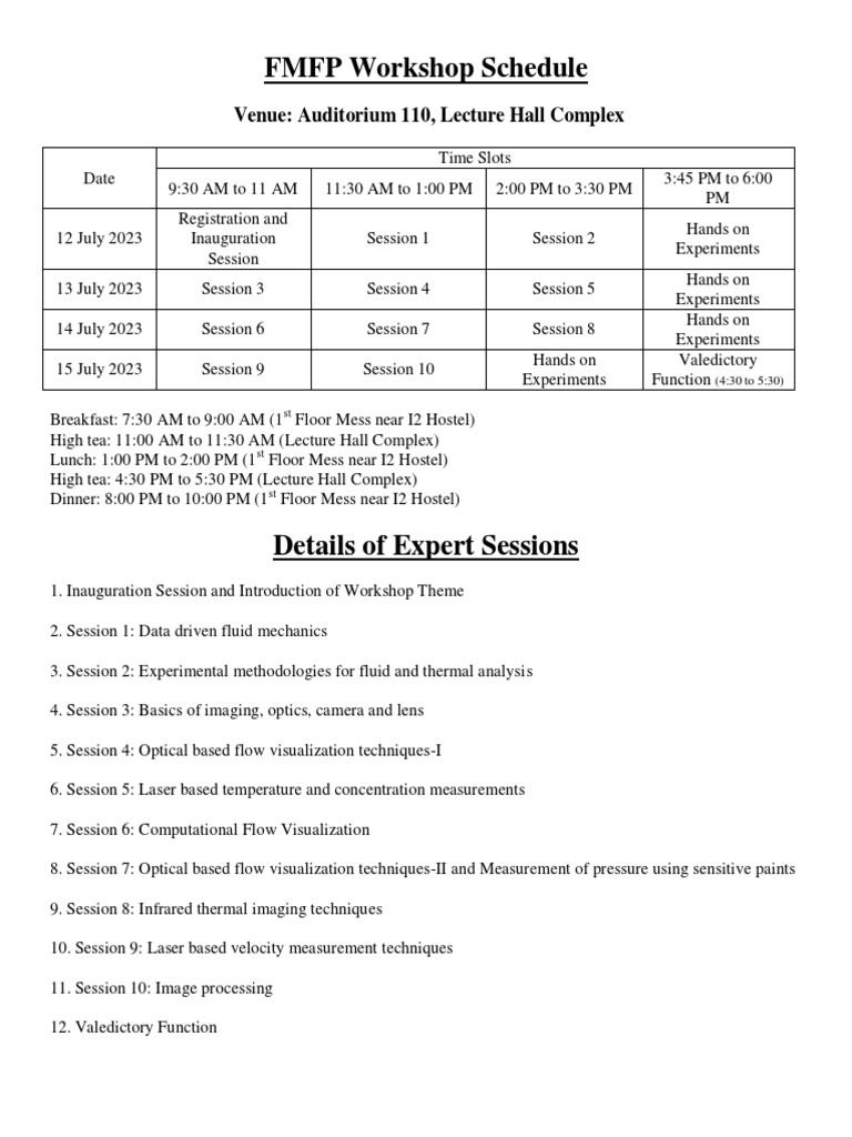 Final FMFP Workshop Schedule | PDF