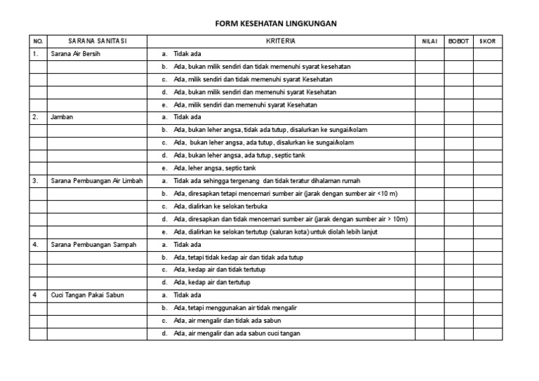 Form Kesehatan Lingkungan Stunting | PDF