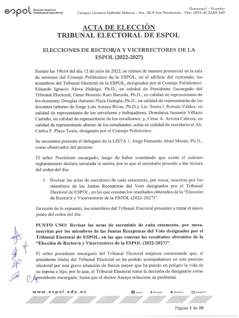 Acta de Eleccion - Elecciones de Rector | PDF