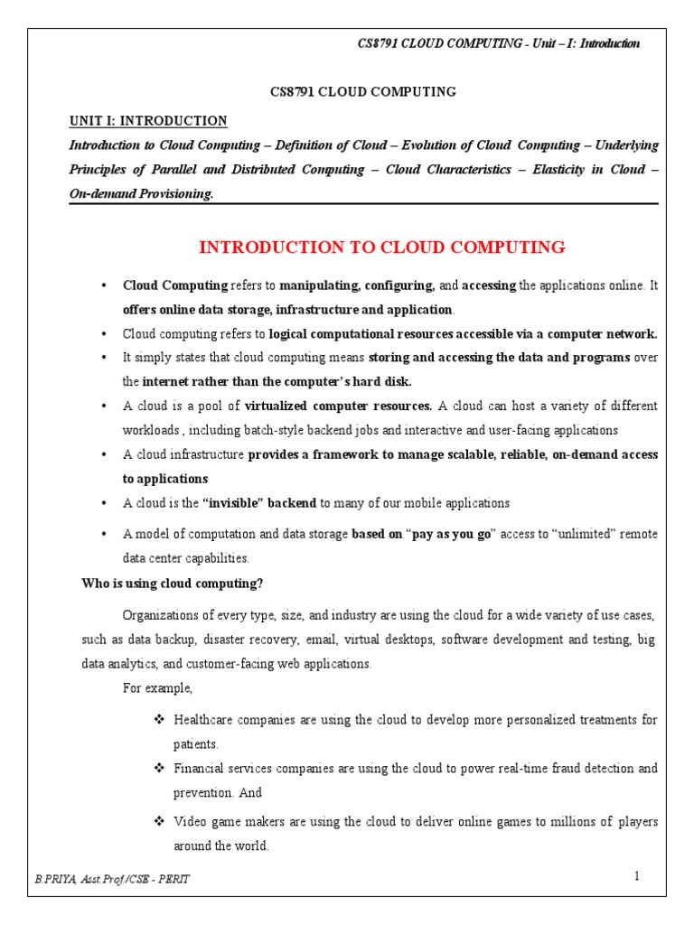 Cloud Computing Notes Unit 1 | PDF Cloud Computing Notes Unit 1 | PDF