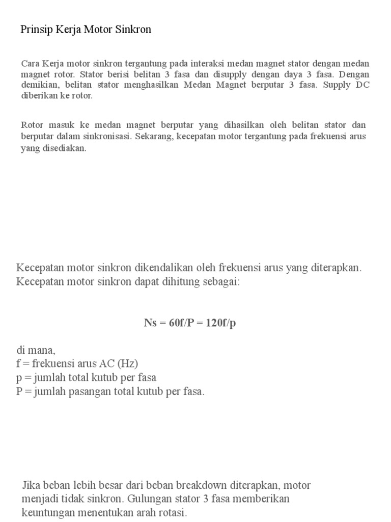 Prinsip Kerja Dan Jenis Motor Sinkron | PDF