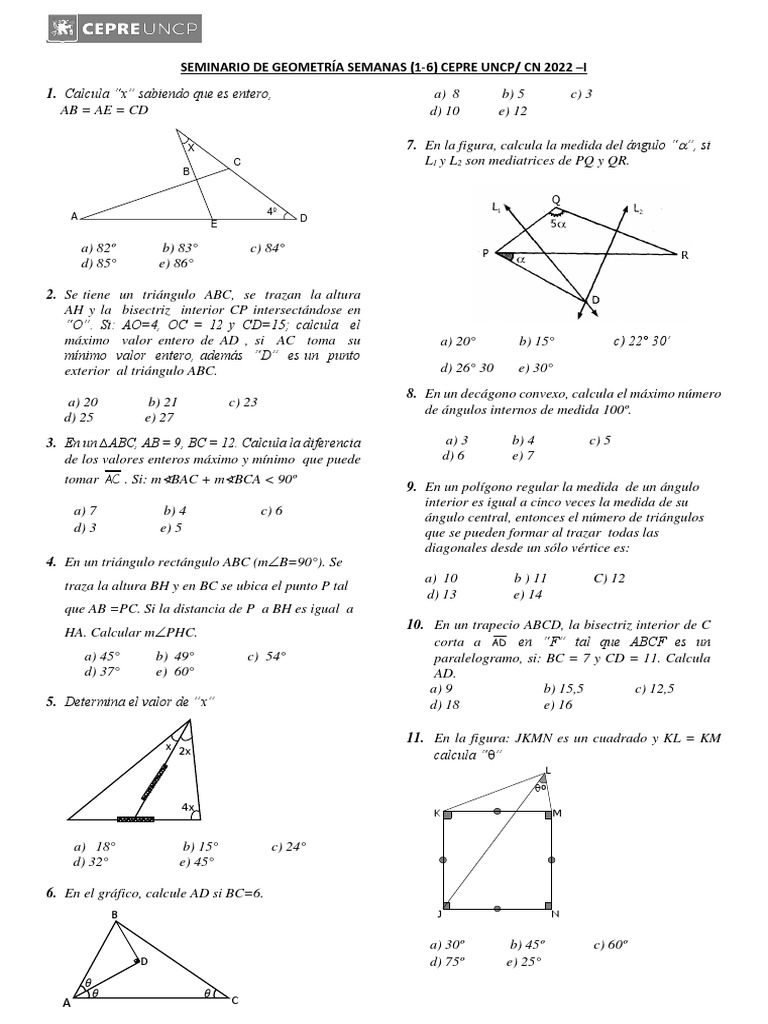SEMINARIO DE GEOMETRÍA SEMANAS 1- 6 | PDF | Triángulo | Geometría del plano euclidiano