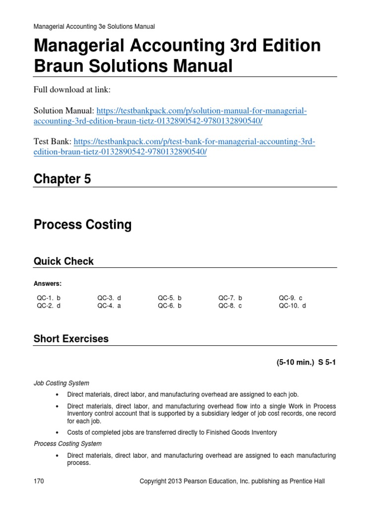 Managerial Accounting 3rd Edition Braun Solutions Manual 1 | PDF ...