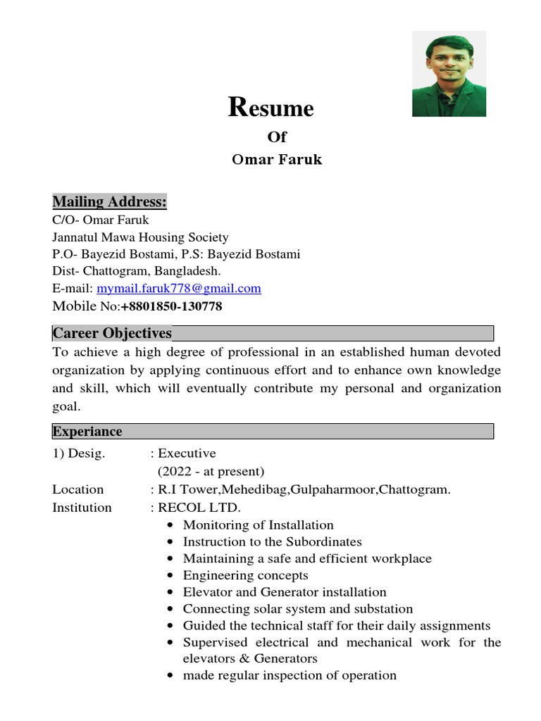 Omar Faruk CV | PDF | Elevator