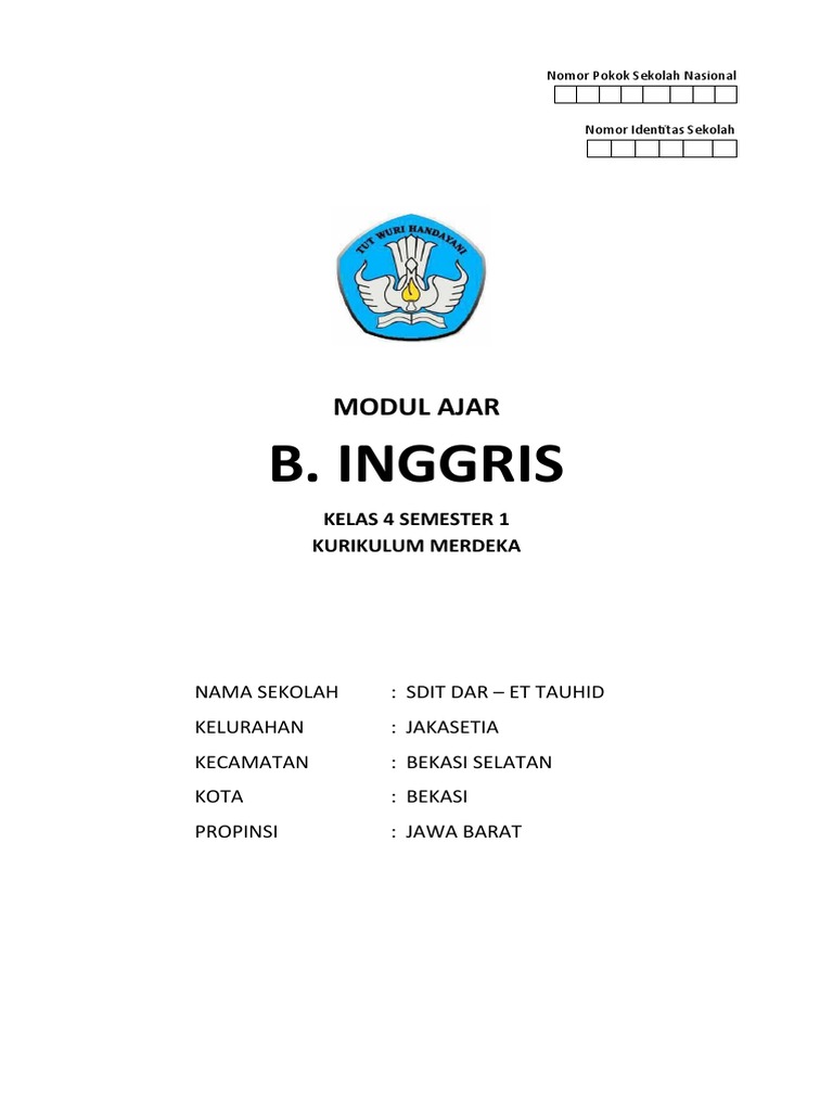 Modul Ajar Bahasa Inggris Kelas 4 Semester 1 (Gurusekali) | PDF