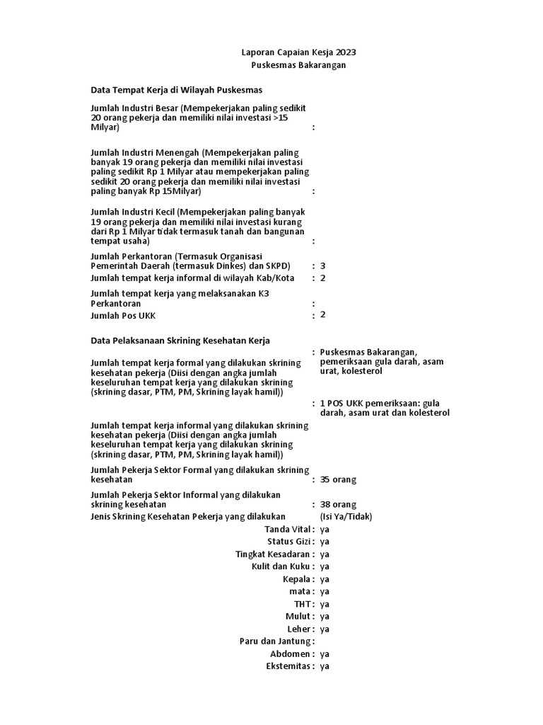 Laporan Skrining Kesehatan Pekerja 2023 | PDF
