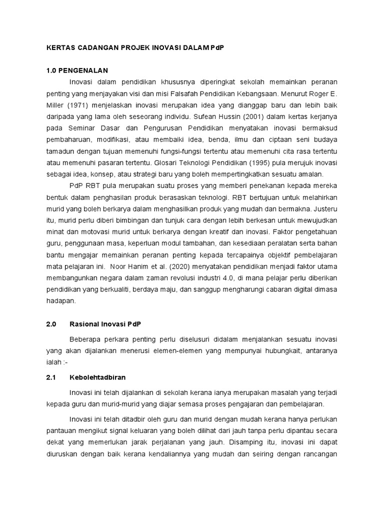 KERTAS CADANGAN PROJEK INOVASI DALAM PDP | PDF